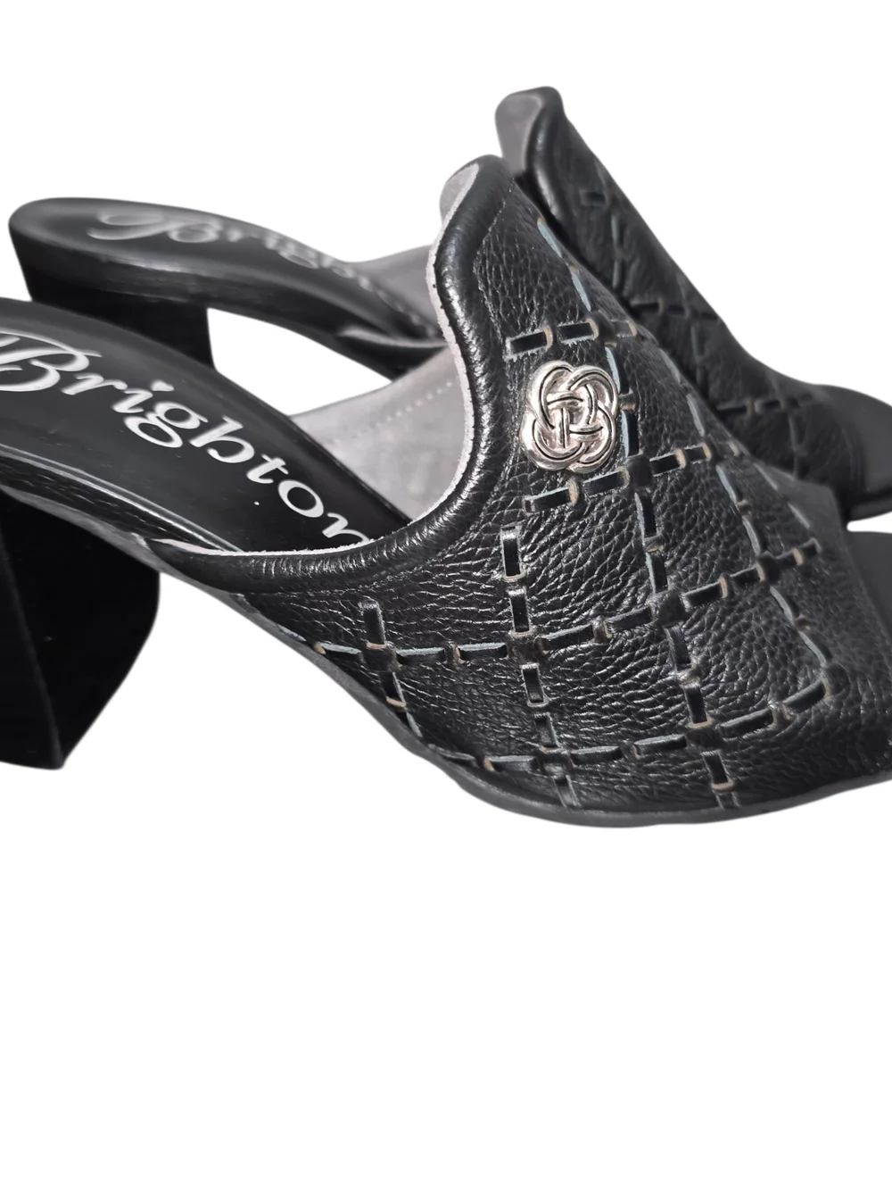 Brighton | Shoes | Brighton Riley Laced Heel Womens Black Leather Slide ...